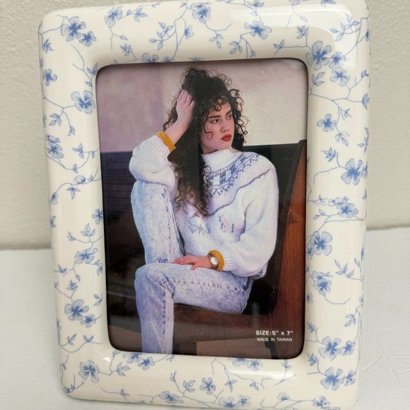 Accents | Vintage Ceramic Picture Photo Frame White Blue | Poshmark